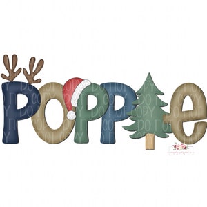 Poppie Christmas Digital Design | PNG | Antlers Gift & Santa Hats ...