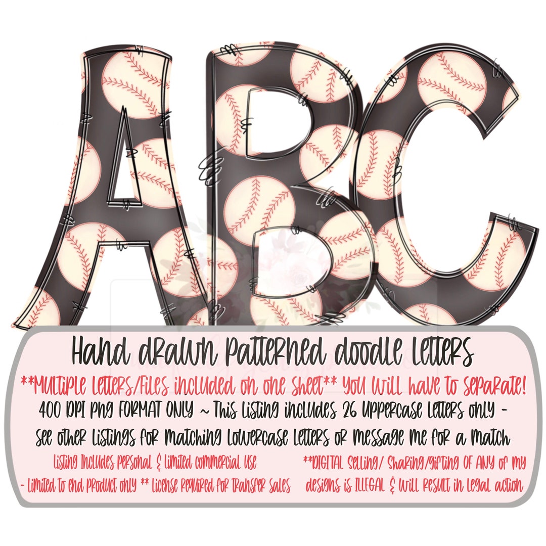 Baseball Doodle Alphabet Set | Hand Drawn PNG (digital Design) - Etsy