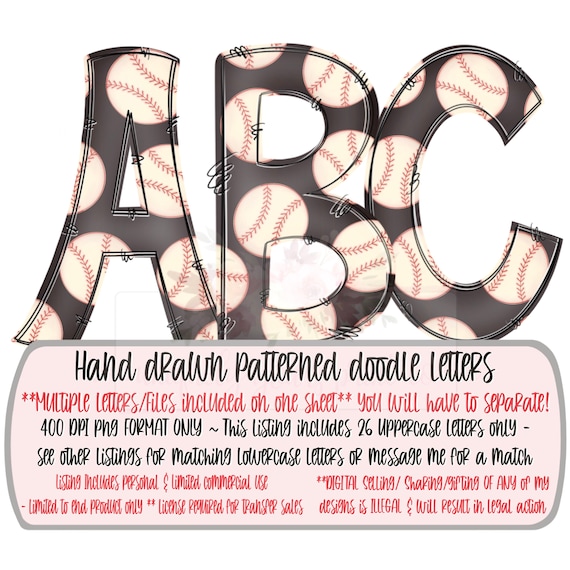 Black With Baseballs Doodle Alphabet Set Hand Drawn - Etsy