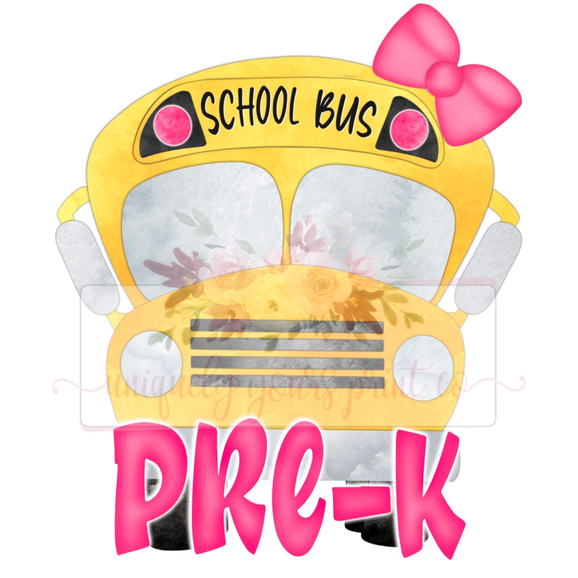 Pink Pre-K school bus with hairbow design PNG Instant | Etsy