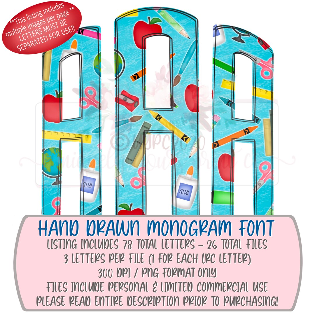 School Monogram Doodle Font | Hand Drawn | Printable | PNG ...
