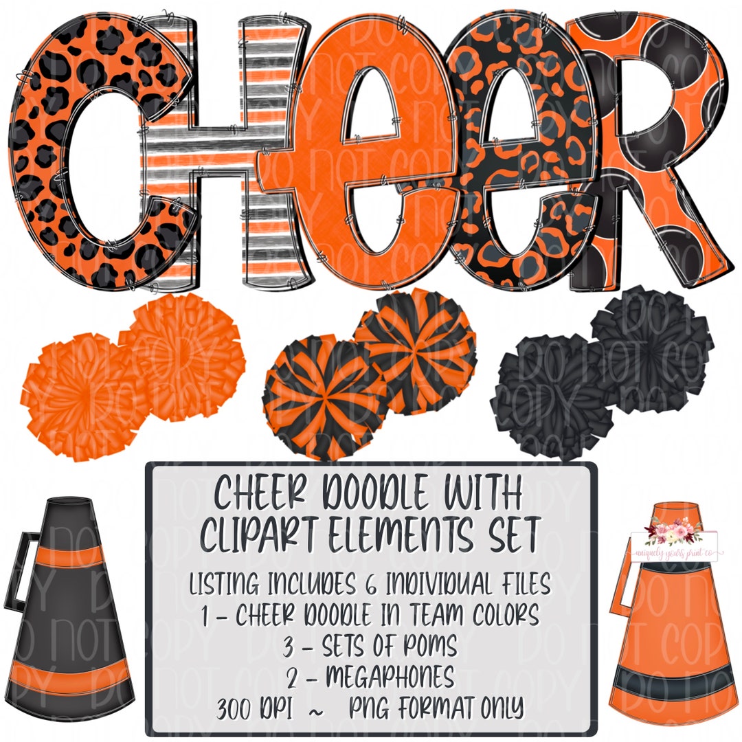 Orange & Black Cheer Clipart Digital Design Pack | Hand Drawn | PNG ...