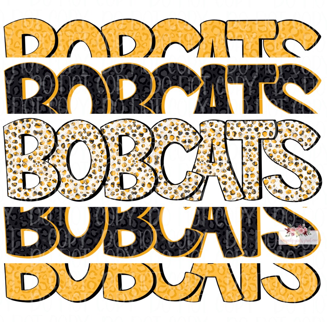 Bobcats Digital Design | Black and Gold Bobcat Mascot | Stacked Cheetah ...