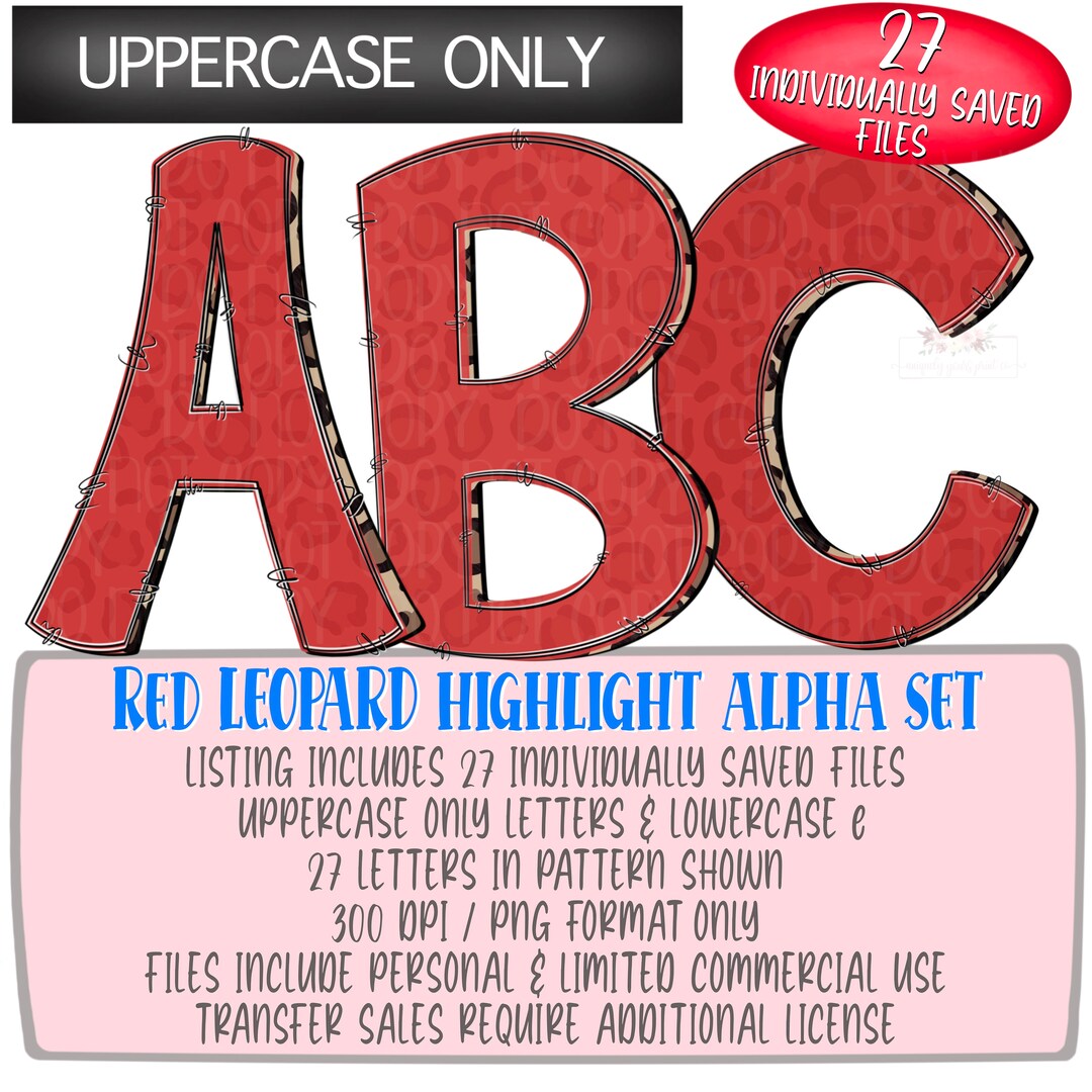 Red Leopard Uppercase Digital Alphabet Set | Individually Saved Files ...