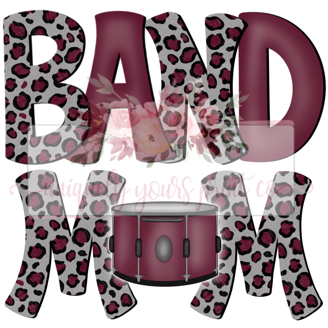 Maroon Gray and Black Leopard Snare Drum Band Mom Doodle | Hand Drawn ...