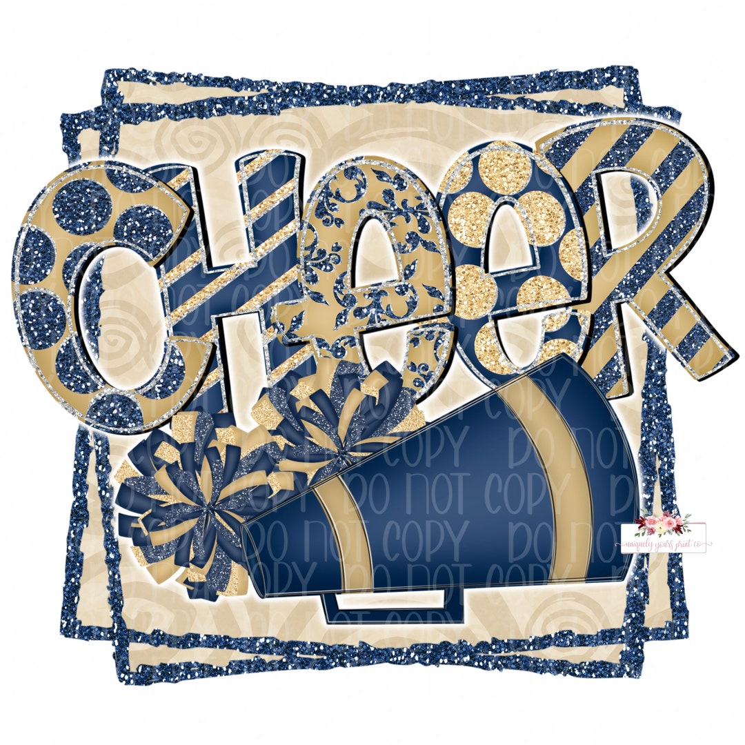 Navy & Old Gold Glitter Cheer Digital Design | Hand Drawn | PNG ...