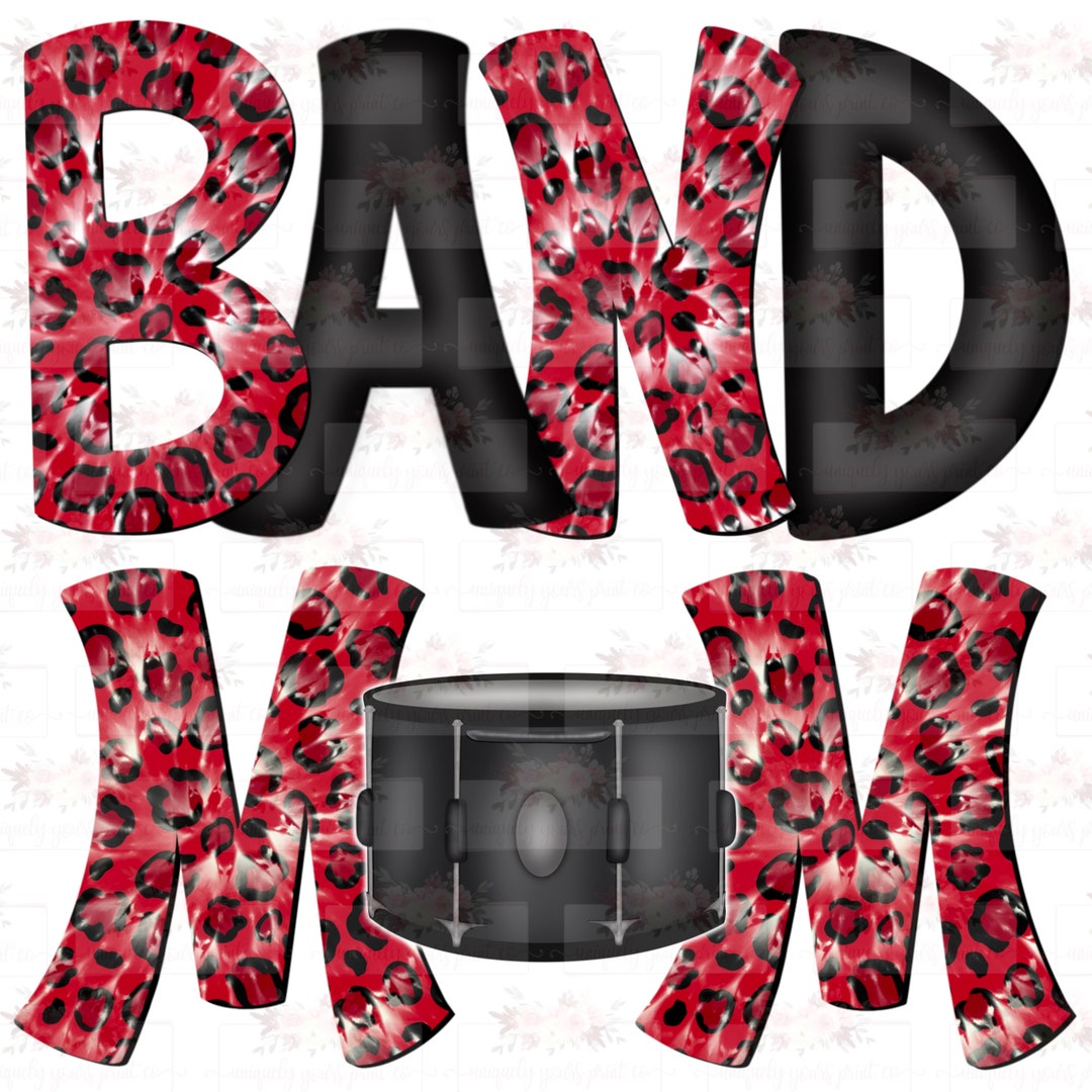 Red and Black Cheetah Tie Dye Snare Drum Band Mom Doodle With Tuba ...