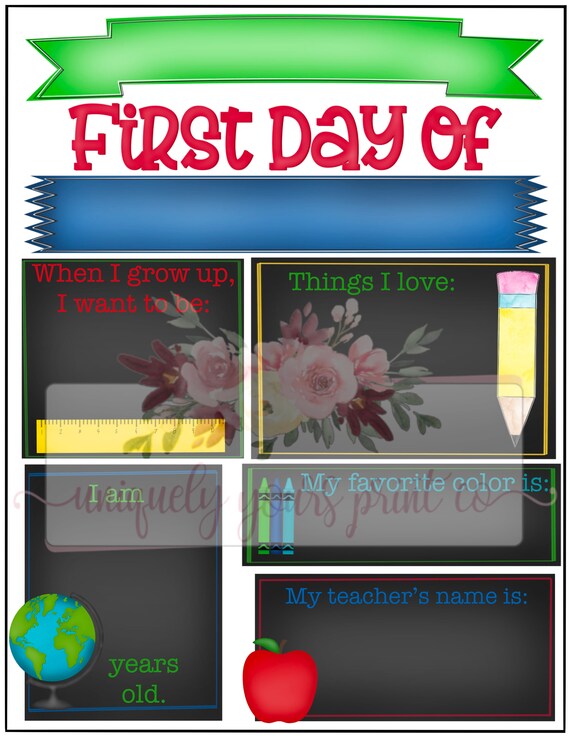 Printable First Day of School Stats Layout Fill in PNG - Etsy