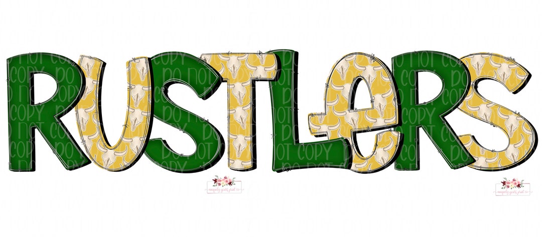 Green Gold Rustlers Digital Design | Hand Drawn | School Spirit ...
