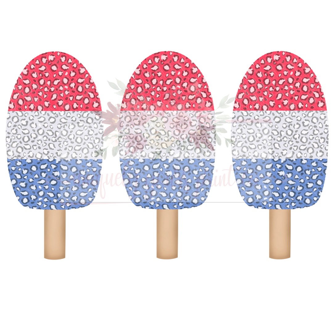 Red White and Blue Leopard Ice Pop Trio Digital Design | Hand Drawn ...