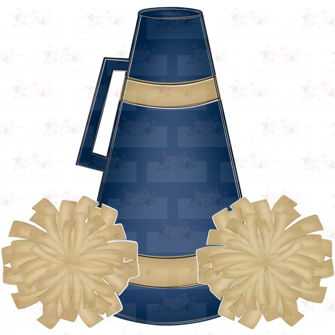 Navy & Gold Gold Cheer Png Digital Design | Megaphone and Poms | Hand ...