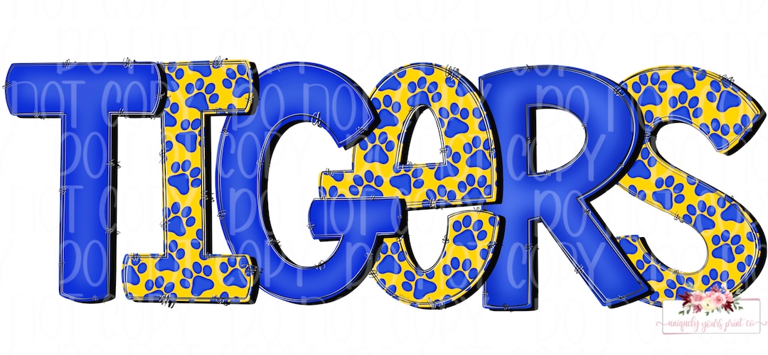 Tigers Royal Blue & Yellow Paw Print Digital Design | Hand Drawn ...