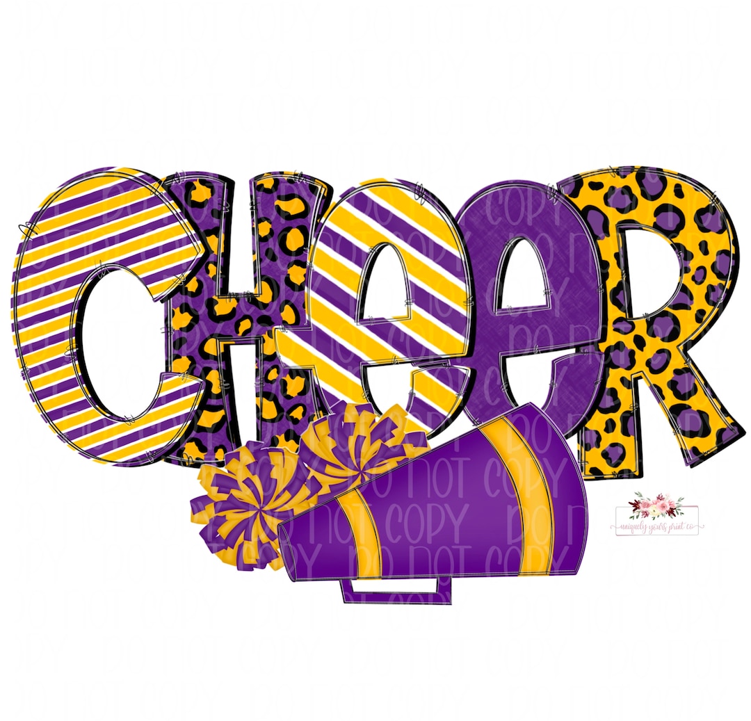 Purple & Yellow Gold Cheer Design | Hand Drawn | PNG | Sublimation ...