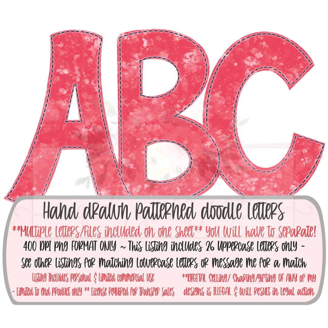 Red Splatter Faux Stitch Uppercase Patterned Alpha Set | Hand Drawn ...