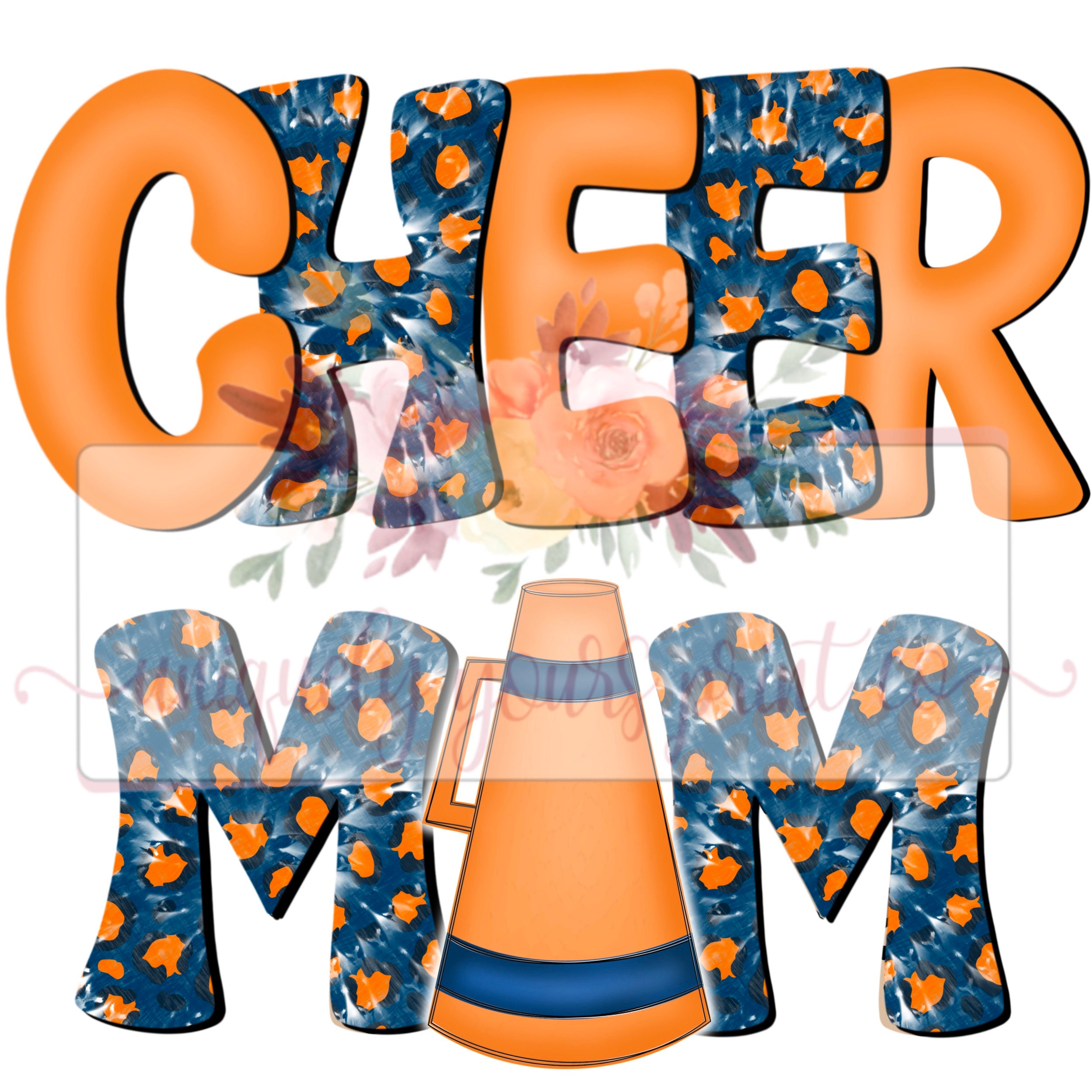 Drawing & Illustration Royal Blue and Orange Cheetah Tie Dye Cheer Mom ...