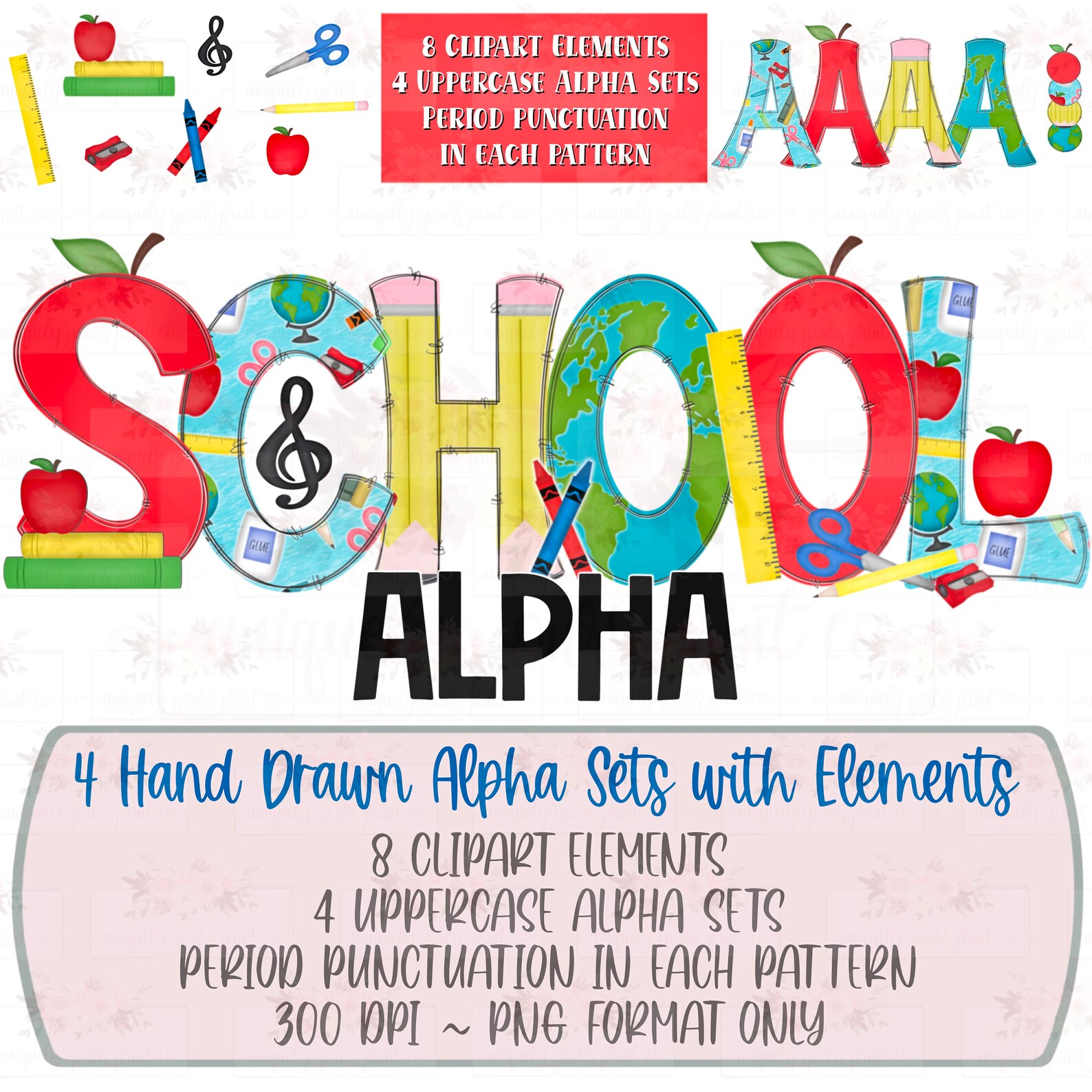 School Teacher Alpha Clipart | Hand Drawn PNG (digital Download) - Etsy