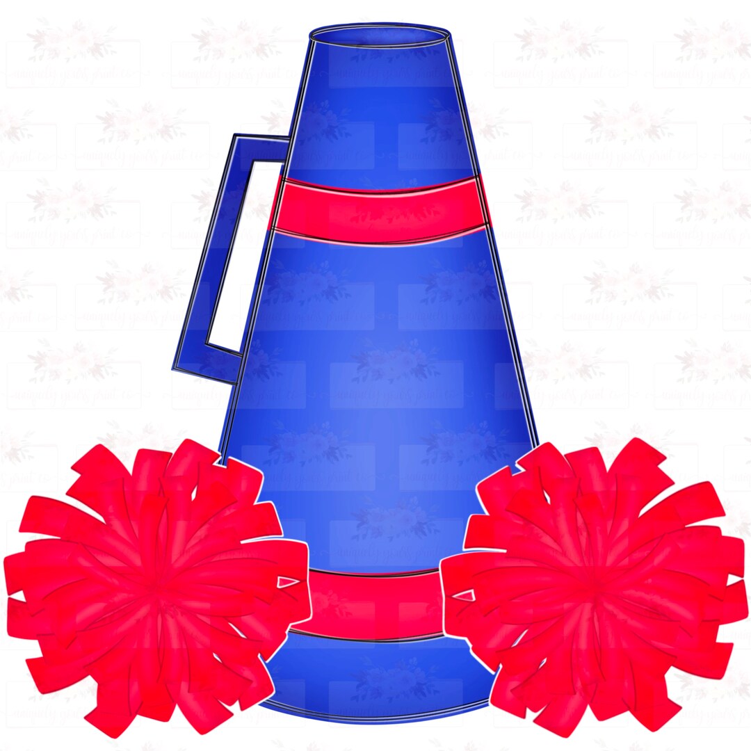 Royal Blue & Red Cheer Png Digital Design | Megaphone and Poms | Hand ...