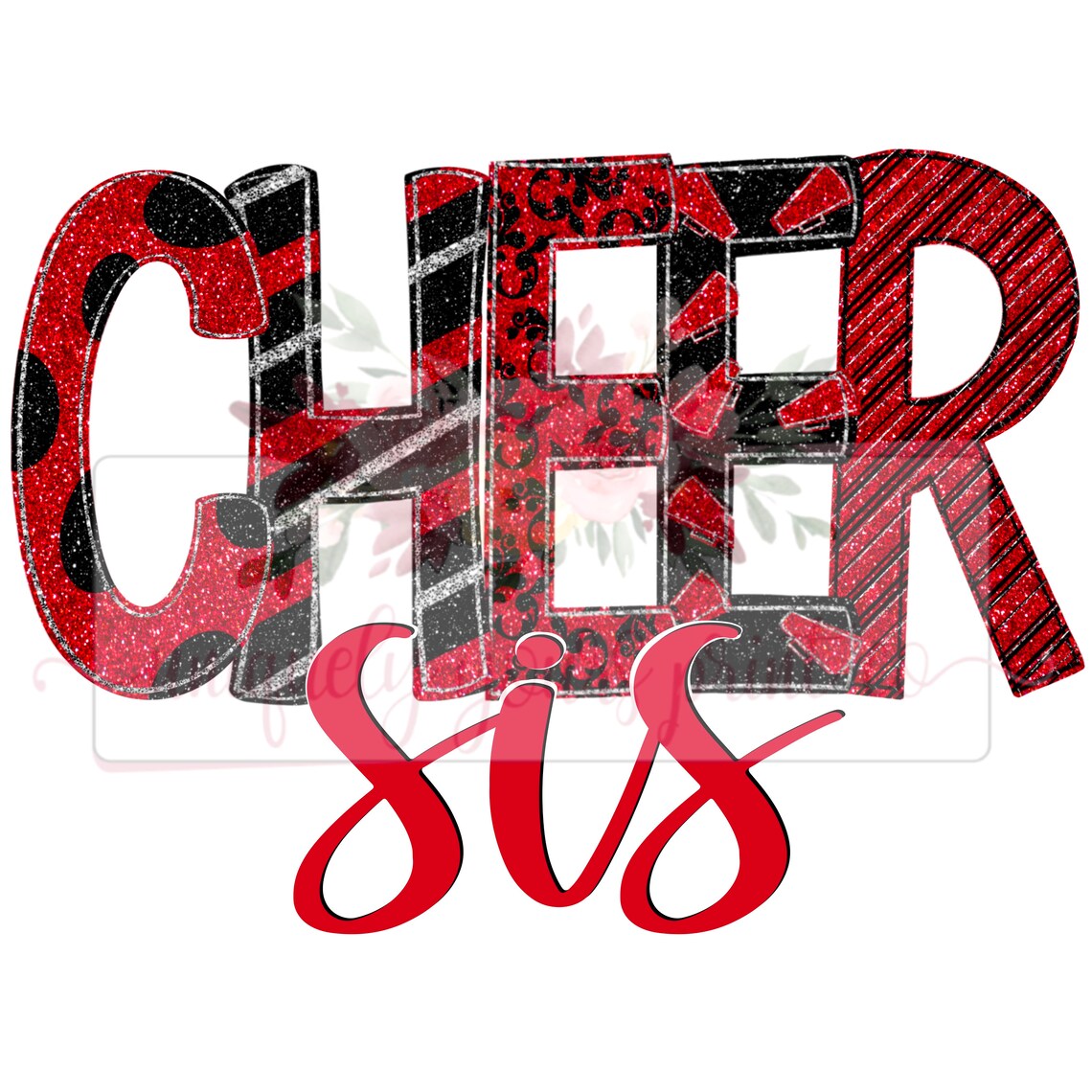 Cheer Sis Doodle Hand drawn PNG Sublimation Red Black | Etsy