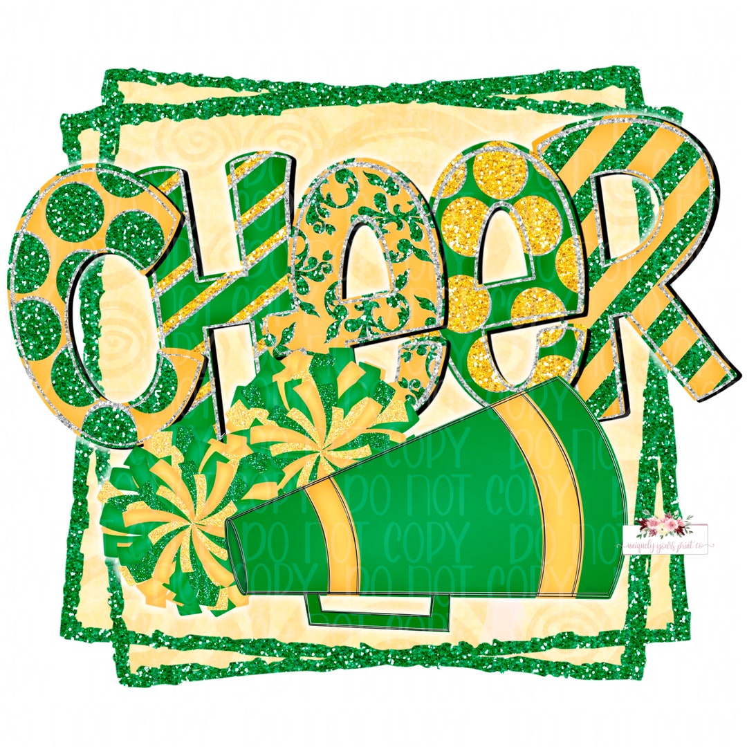 Bright Green and Yellow Glitter Cheer Digital Design | Hand Drawn | PNG ...