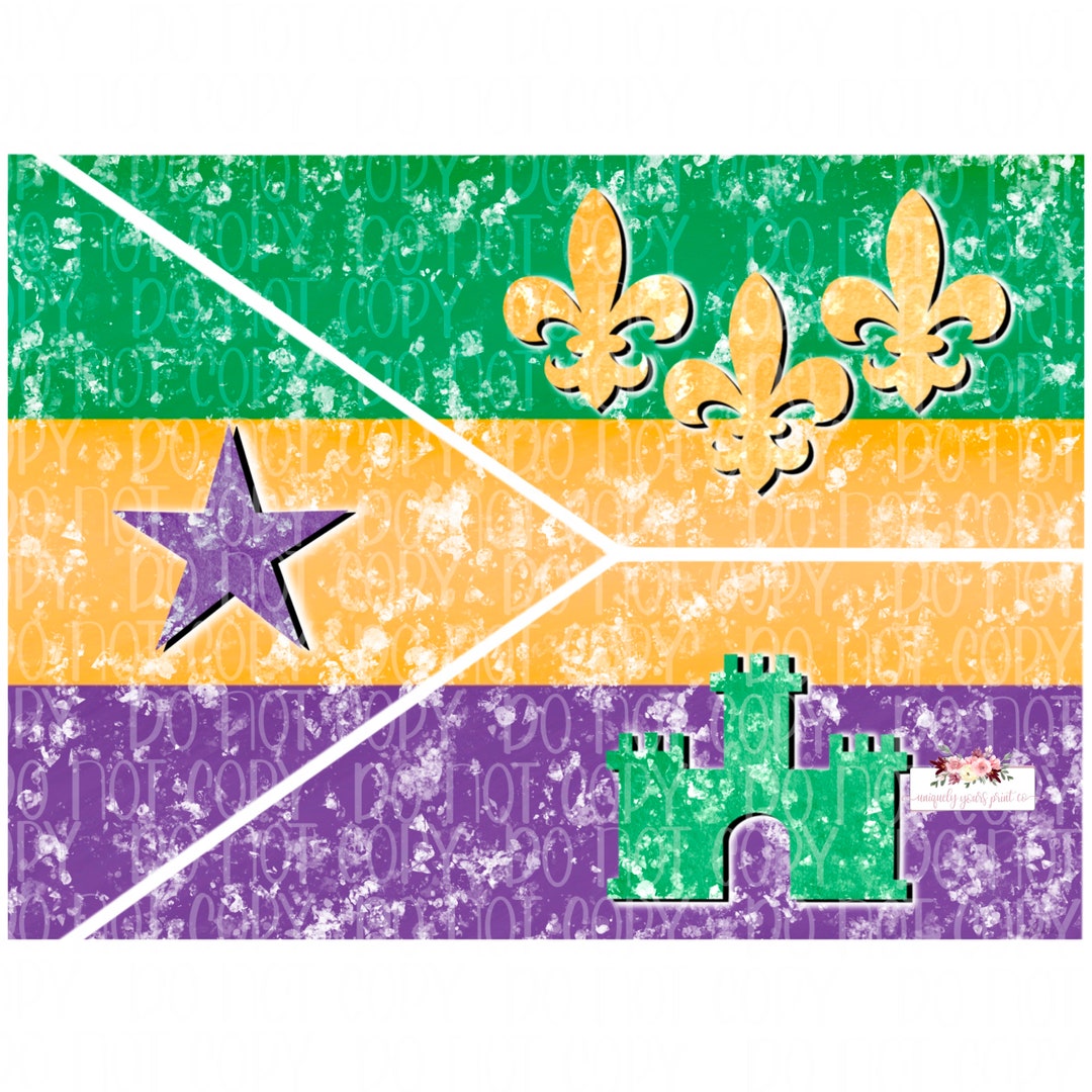 Distressed Striped Acadian Flag Mardi Gras Colors Digital Design| Hand ...