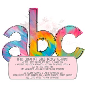 Tie Dye Alphabet Set | Hand Drawn | Printable | PNG | Sublimation ...