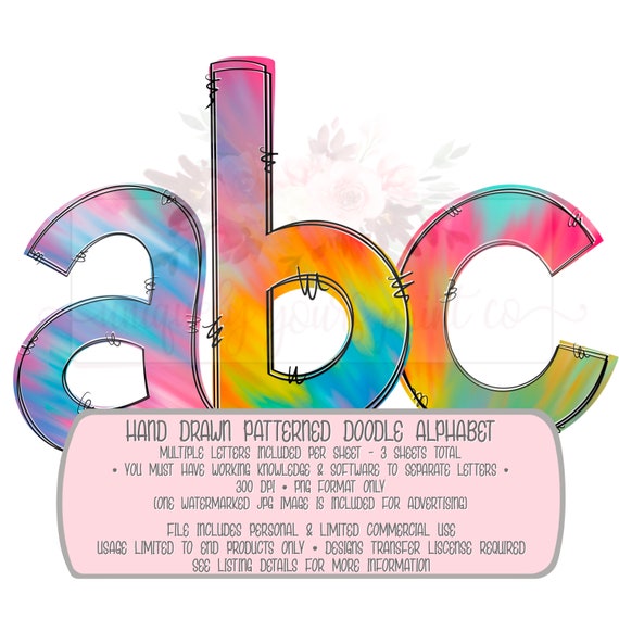 Tie Dye Alphabet Set Hand Drawn Printable PNG | Etsy