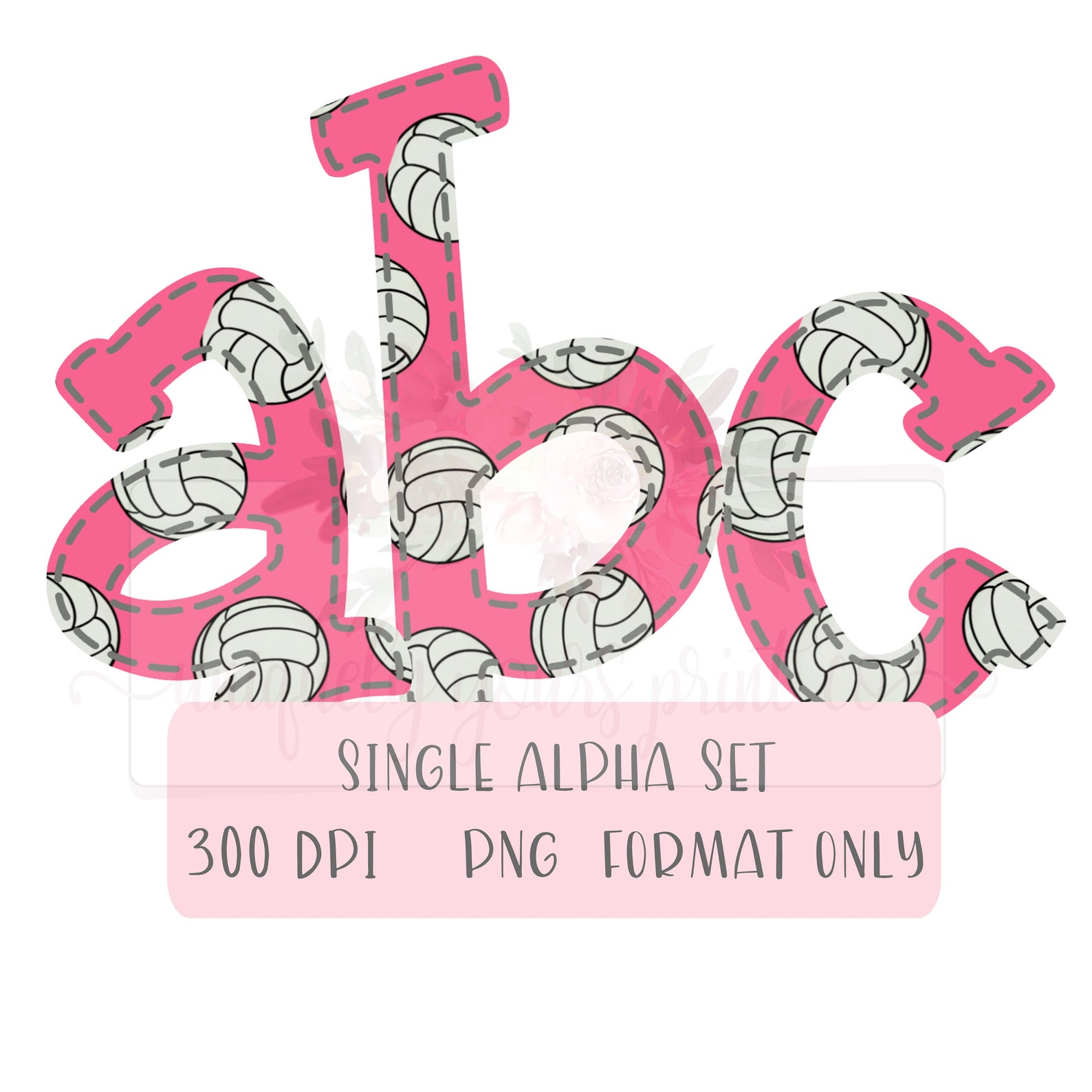 Pink Volleyball Alpha Pack Hand Drawn Printable PNG - Etsy