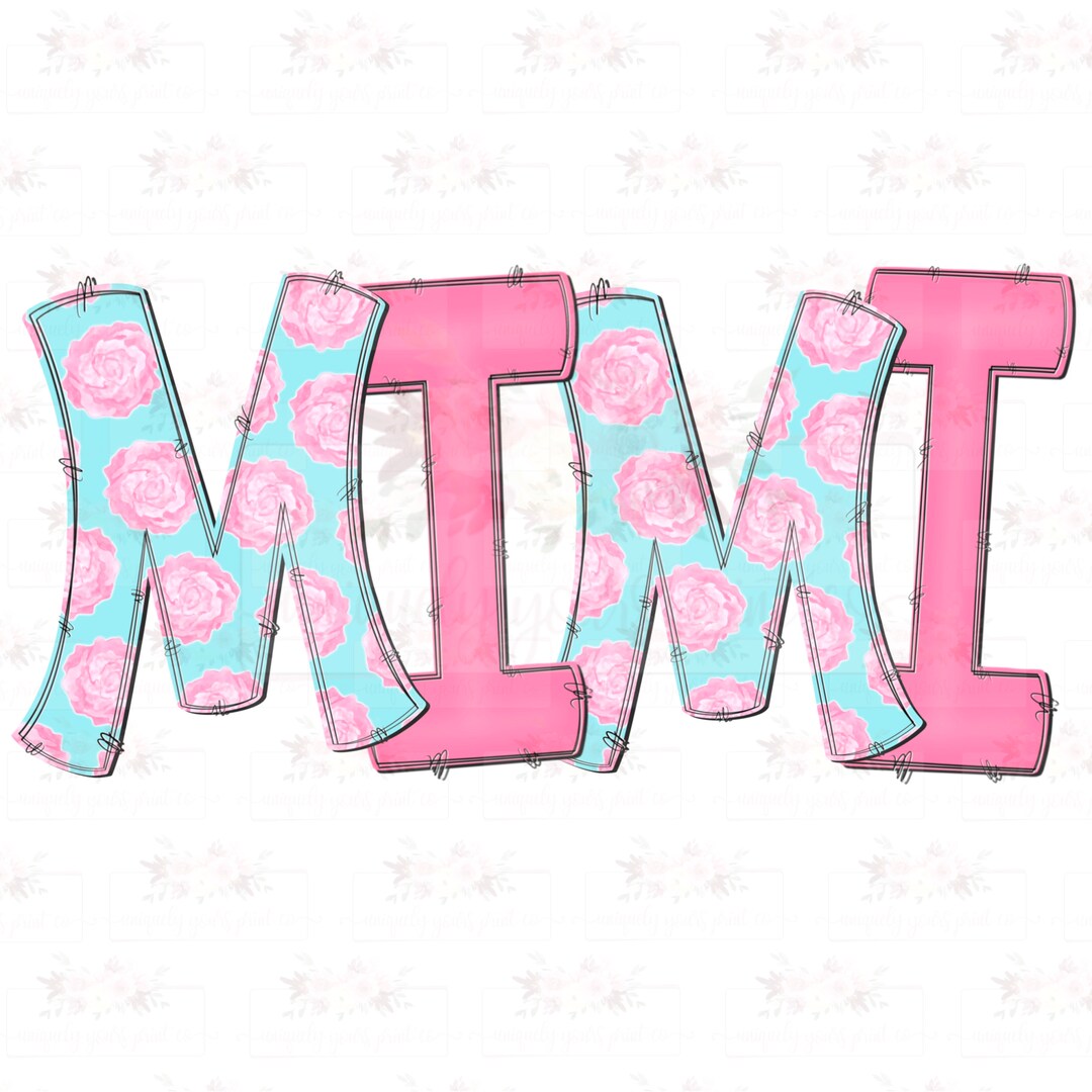 Mimi Floral Doodle Png | Blue With Pink Roses | Hand Drawn | PNG ...