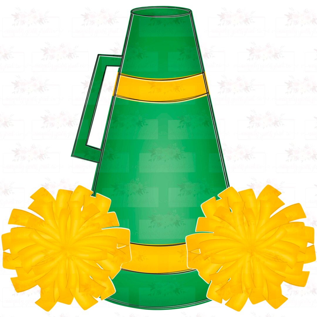 Green and Yellow Gold Cheer Png Digital Design | Megaphone and Poms ...
