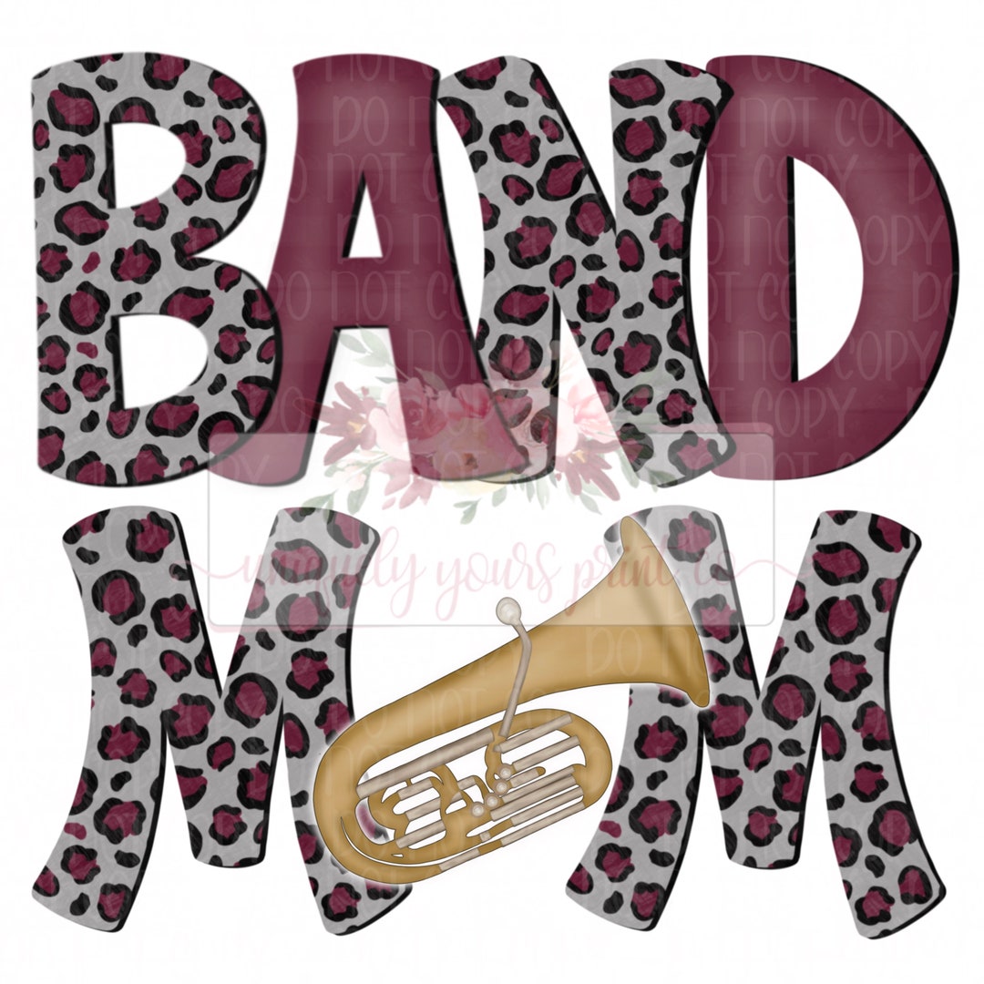 Maroon Gray and Black Leopard Tuba Band Mom Doodle | Hand Drawn | PNG ...