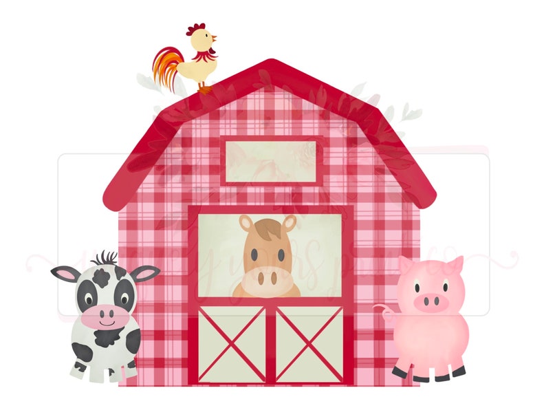 Barn With Farm Animals Red Barn Hand Drawn Doodle Design - Etsy