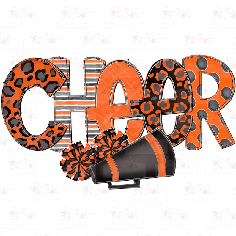 Orange & Black Cheer Design | Hand Drawn | PNG | Sublimation | Digital ...