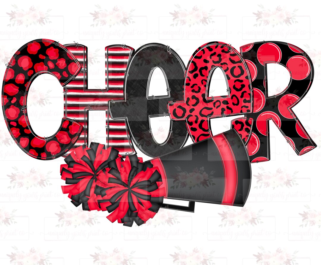 Black & Red Cheer Design Hand Drawn PNG Sublimation Digital Download ...