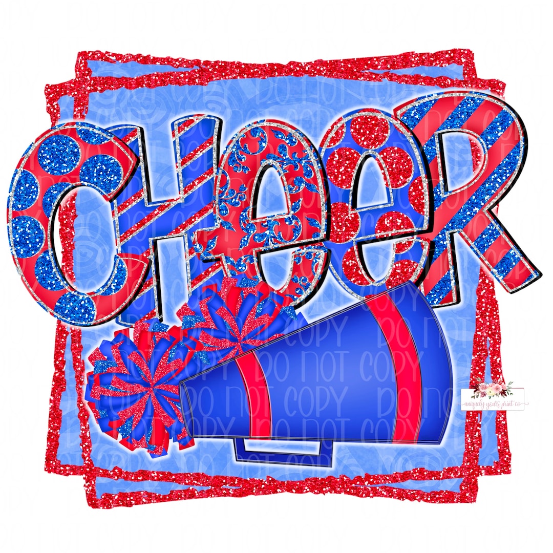 Red and Blue Glitter Cheer Design | Hand Drawn PNG (digital Download ...