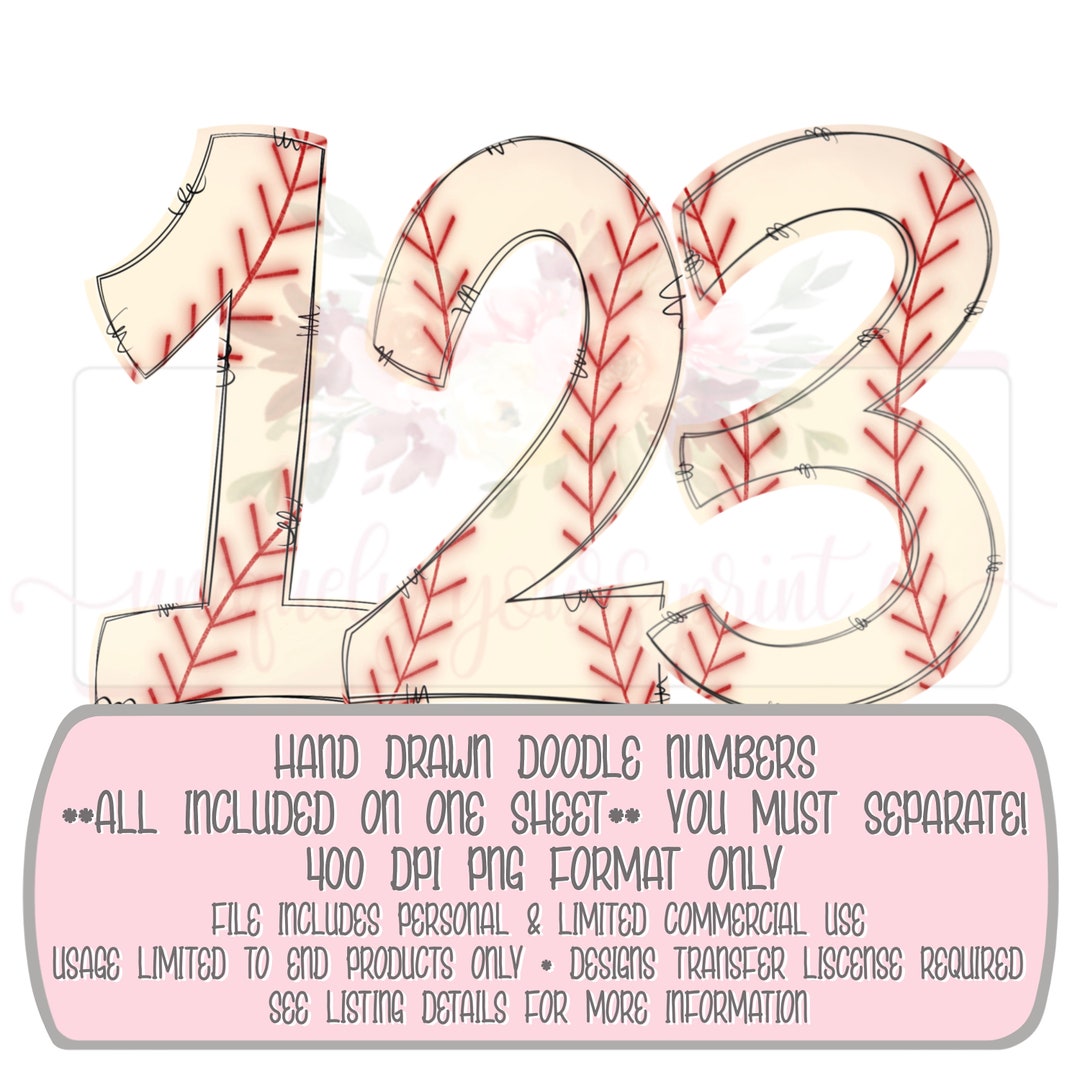 Baseball Patterned Number Set | Hand Drawn | Printable | PNG ...