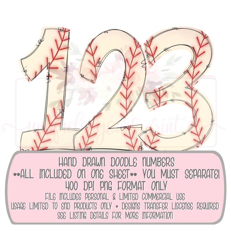 Baseball Patterned Number Set | Hand Drawn | Printable | PNG ...
