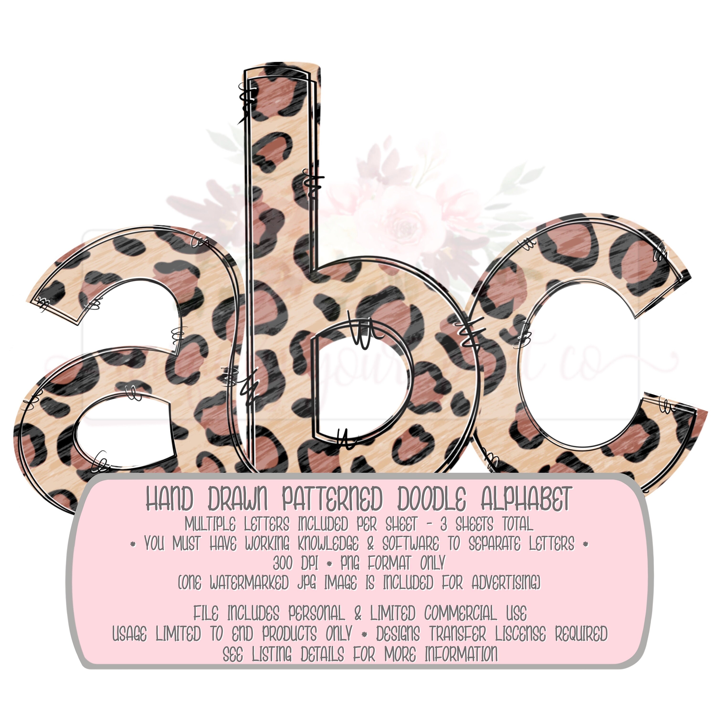 Leopard patterned alphabet set Hand drawn Printable PNG | Etsy