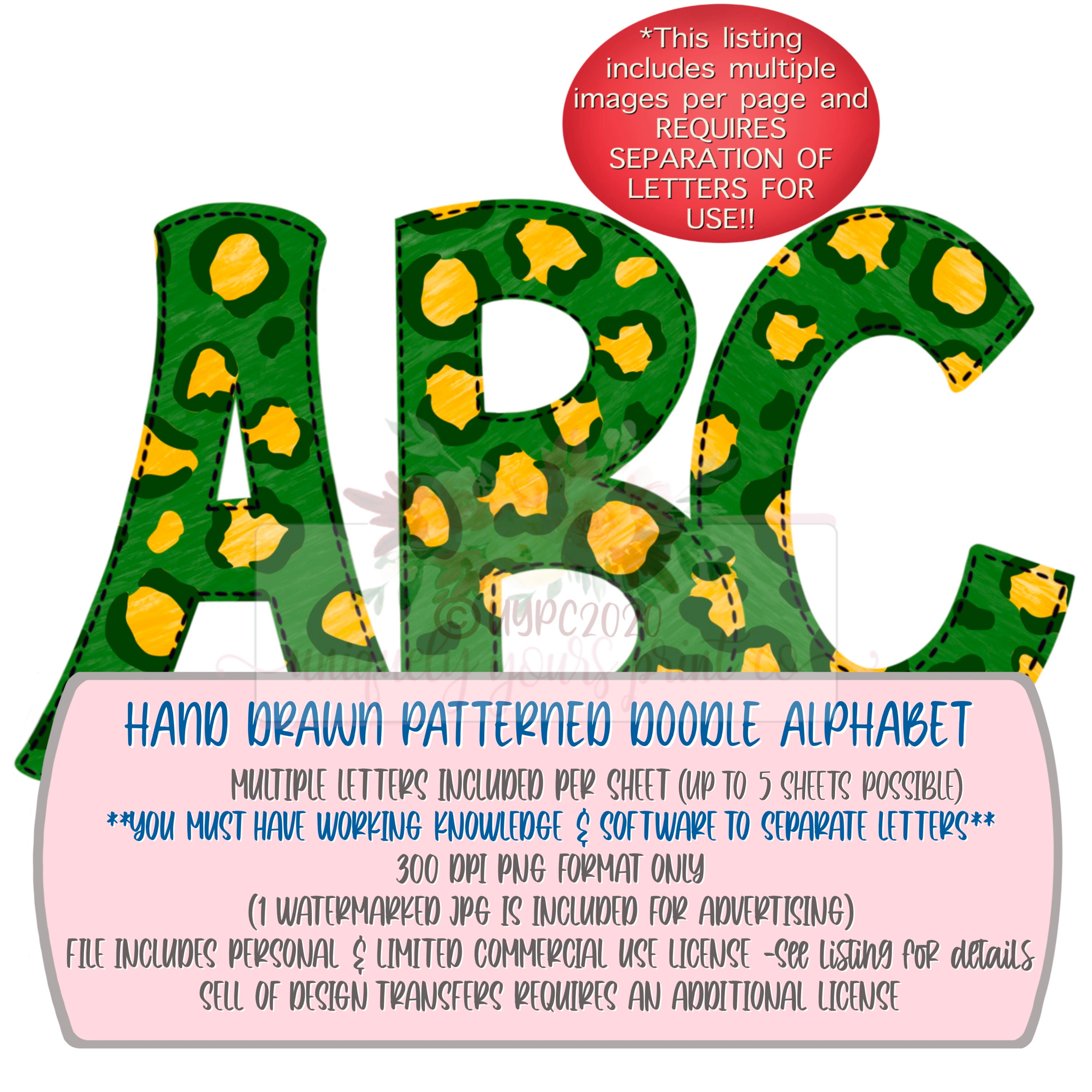 Green and Gold Leopard/cheetah Doodle Alphabet Set Faux - Etsy