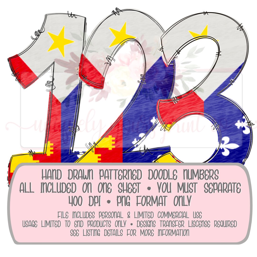 Acadian Flag Patterned Number Set | Hand Drawn | Printable | PNG ...