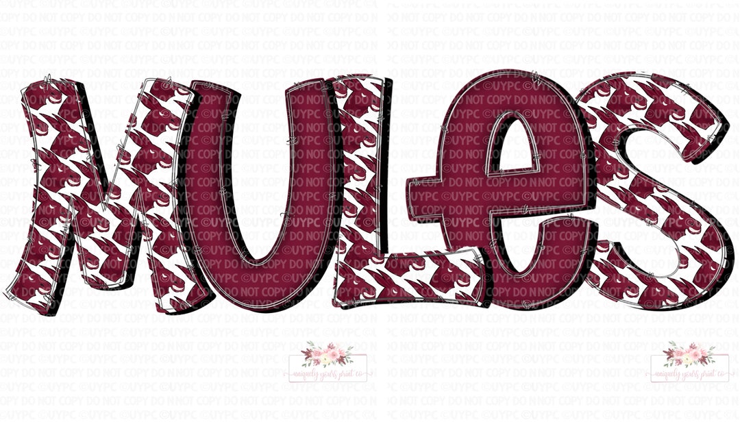 Mules Mascot Filled Digital Design | Maroon and Black Mules | Hand ...