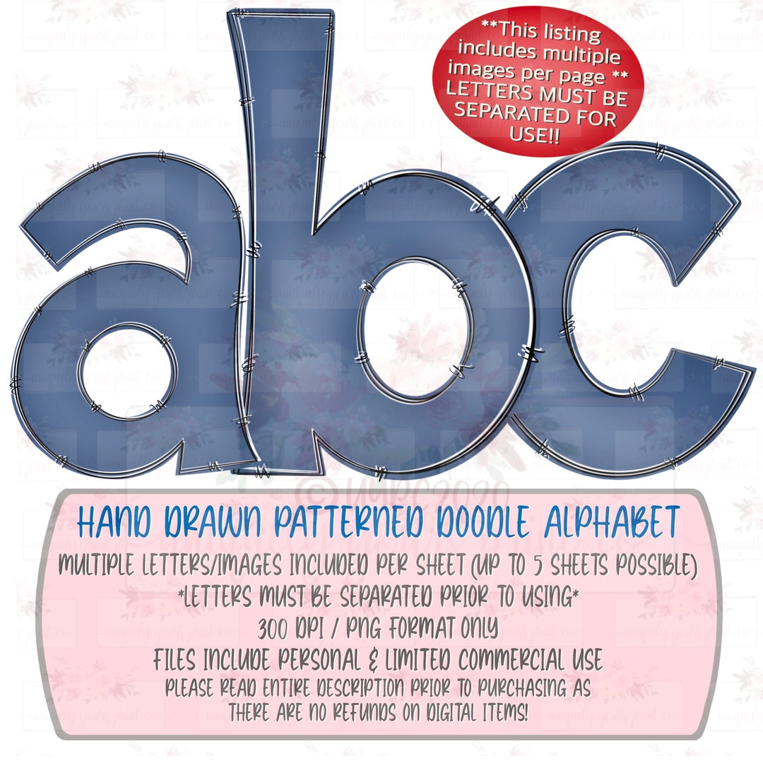 Dark Blue Watercolor Doodle Alphabet Set Lower Case Letters - Etsy