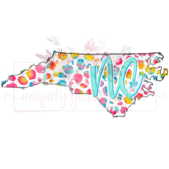 North Carolina Leopard Tie Dye State Doodle Hand Drawn | Etsy