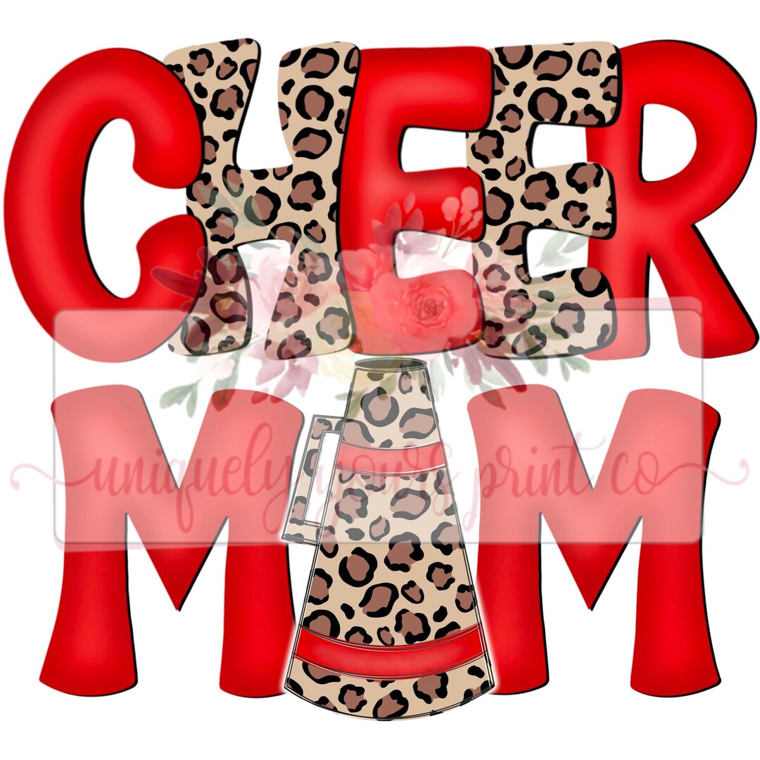 Red and Cheetah Cheer Mom Doodle | Hand Drawn | PNG | Sublimation ...