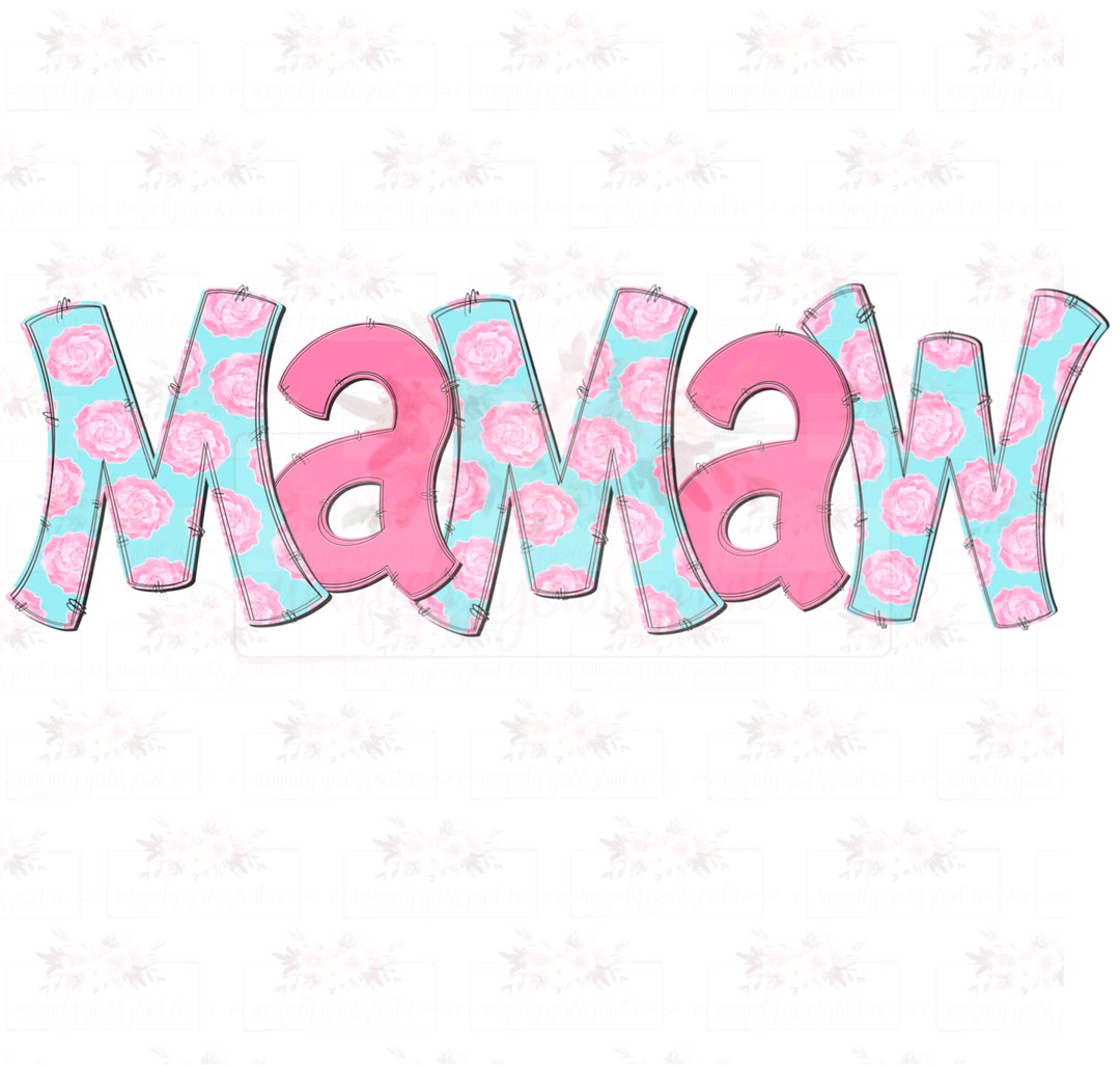 Mamaw Floral Doodle Png | Blue With Pink Roses | Hand Drawn | PNG ...