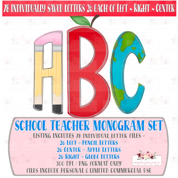 School Teacher Monogram PNG Hand Drawn Printable PNG - Etsy