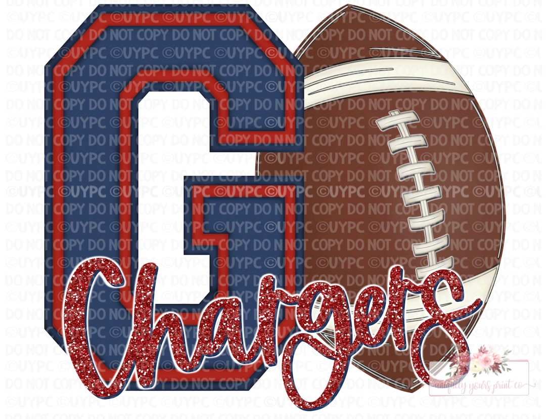 Varsity G Chargers Football Digital Design | Navy and Red | Hand Drawn ...