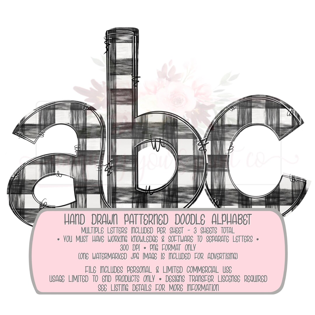 Black Buffalo Plaid Alphabet Set Hand Drawn Printable - Etsy
