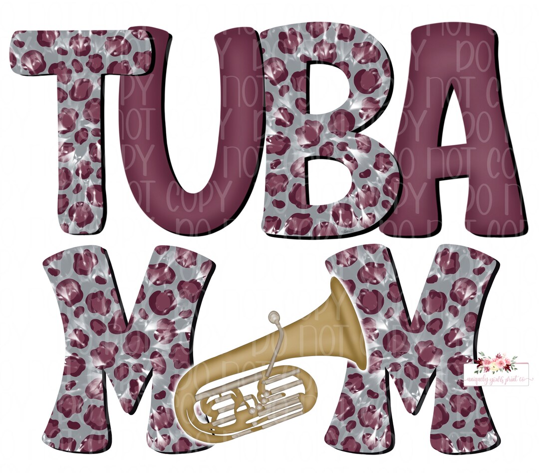 Maroon Gray and Black Leopard Tuba Band Mom Doodle | Hand Drawn | PNG ...