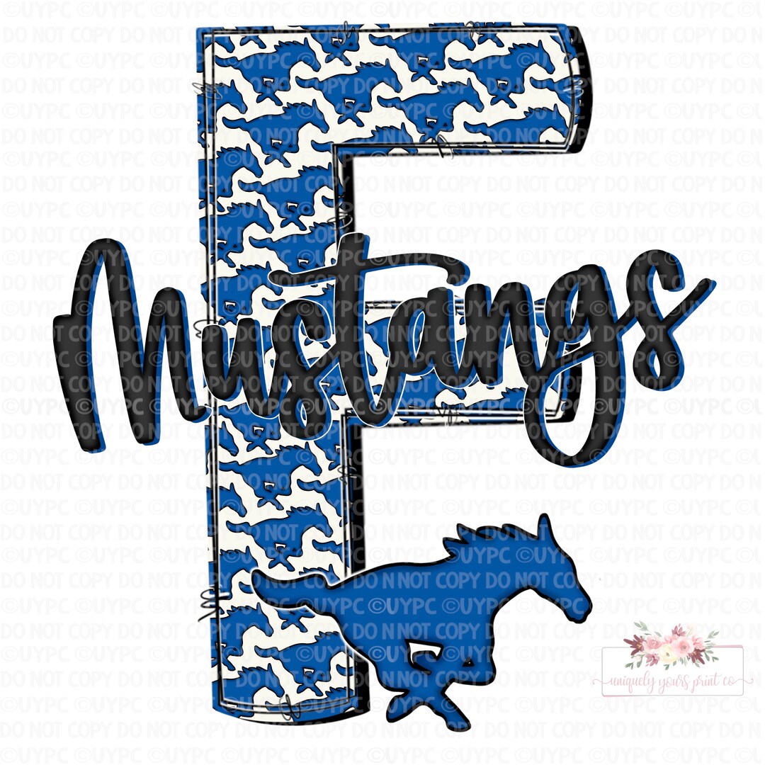 Mustangs Mascot Digital Design Download | Blue Black White | Hand Drawn ...