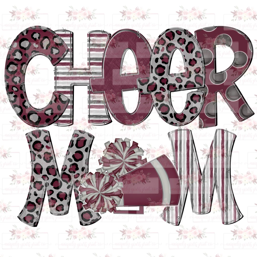 Maroon & Gray Cheer Mom Design | Hand Drawn | PNG | Sublimation ...